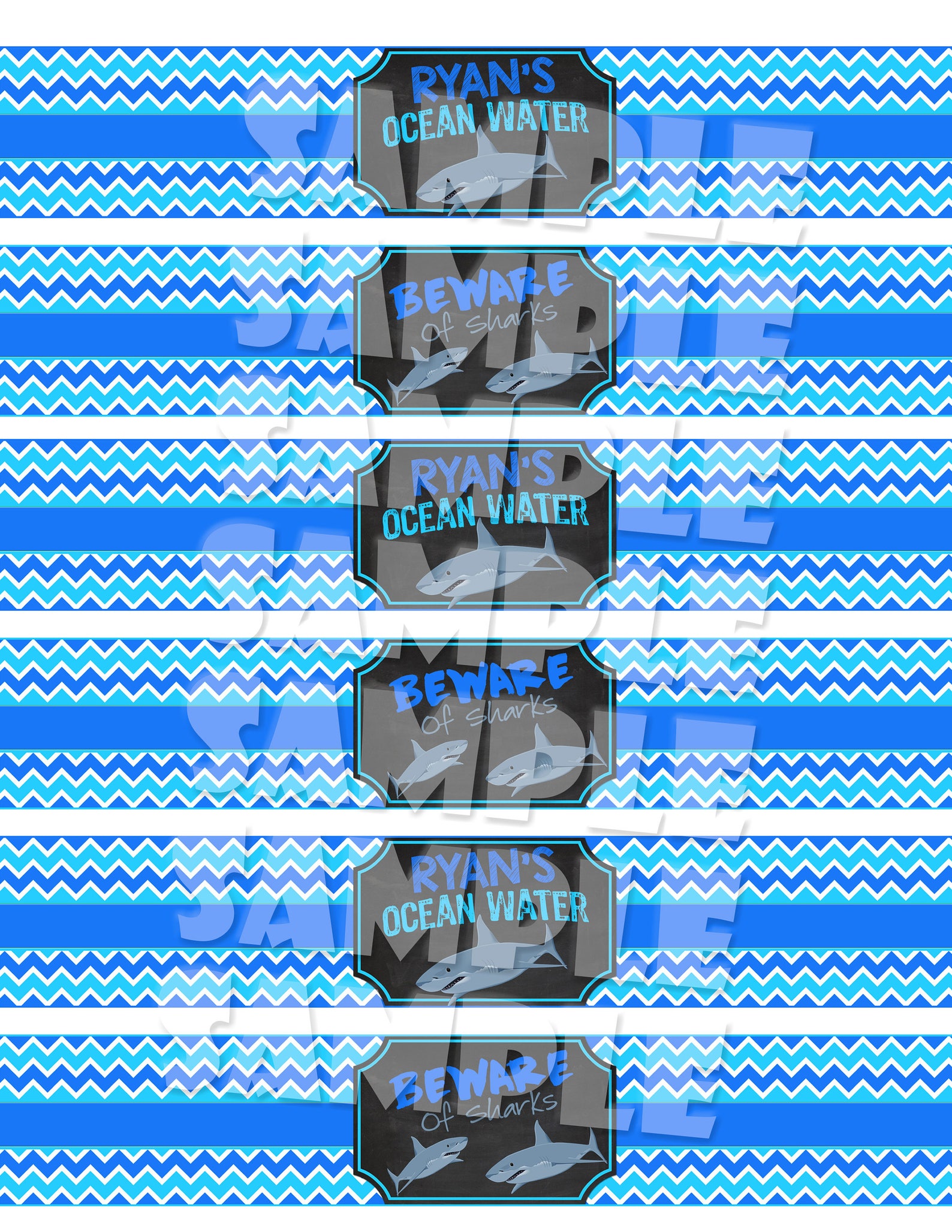 SHARK WATER BOTTLE Labels Shark Birthday Shark Party - Etsy