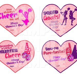CHEERLEADING VALENTINES, Heart Valentine Cards, Valentines for School, School Valentines ...