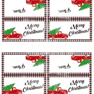 RED TRUCK Treat Bag Toppers, Christmas Treat Toppers, Buffalo Plaid ...