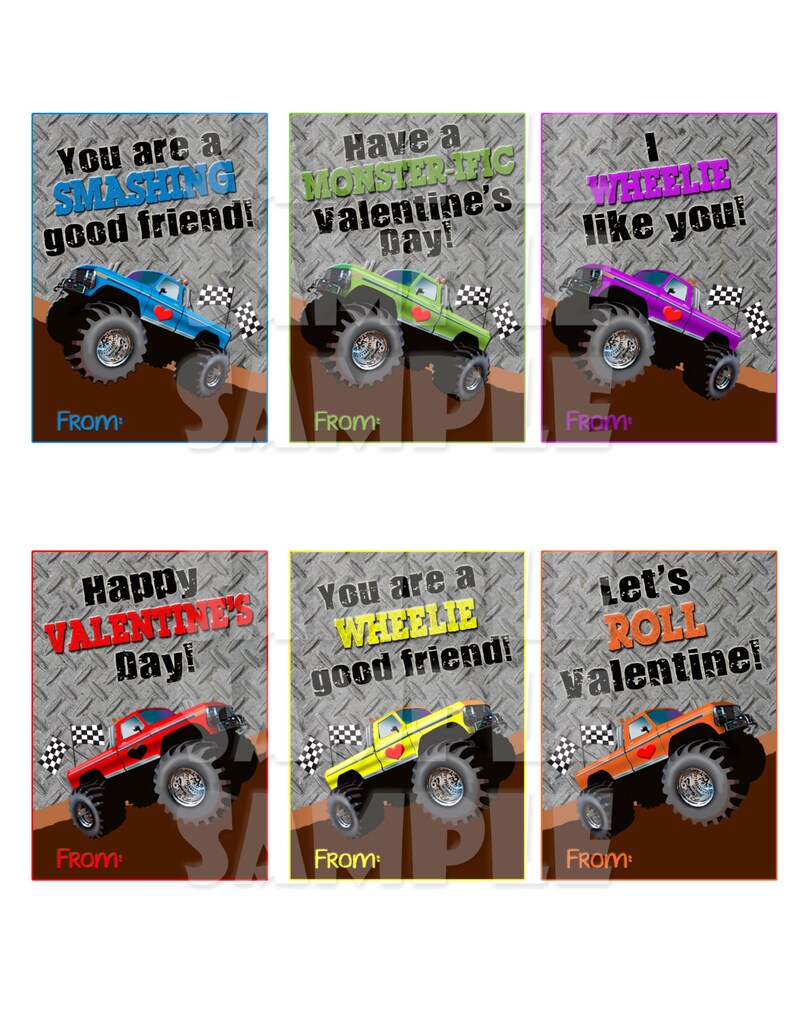 MONSTER TRUCK VALENTINES Valentines for School - Etsy