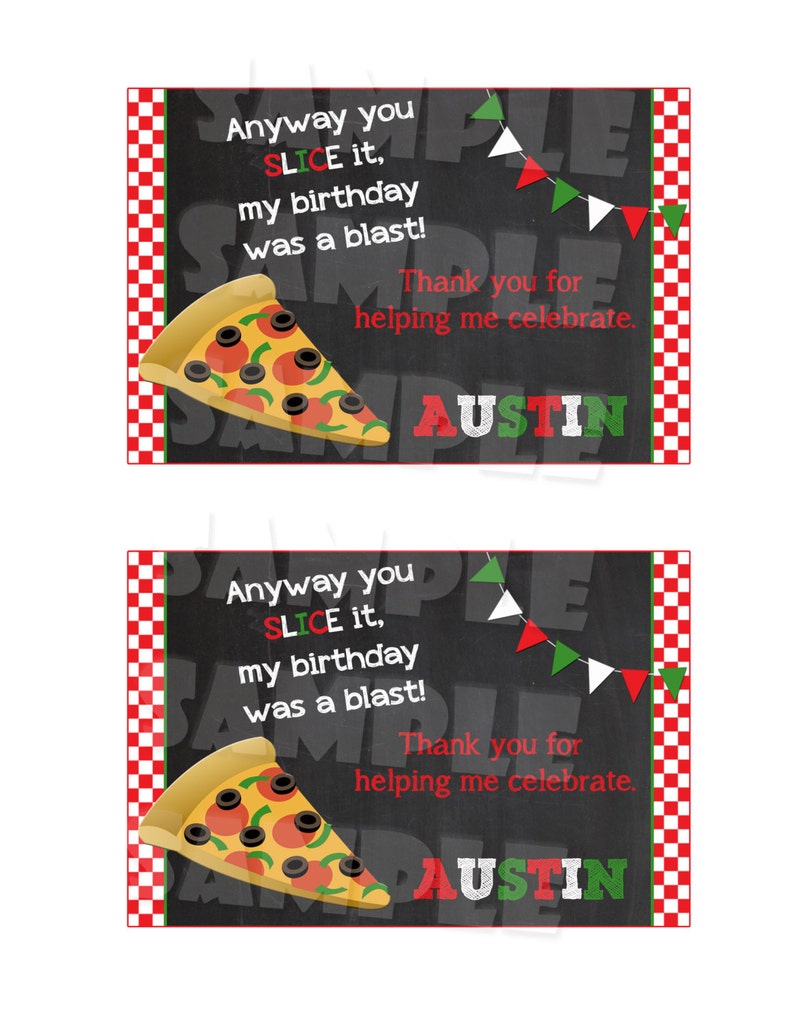 Printable "pizza PARTY THANK You Card" - Pizza Birthday Party Thank You ...