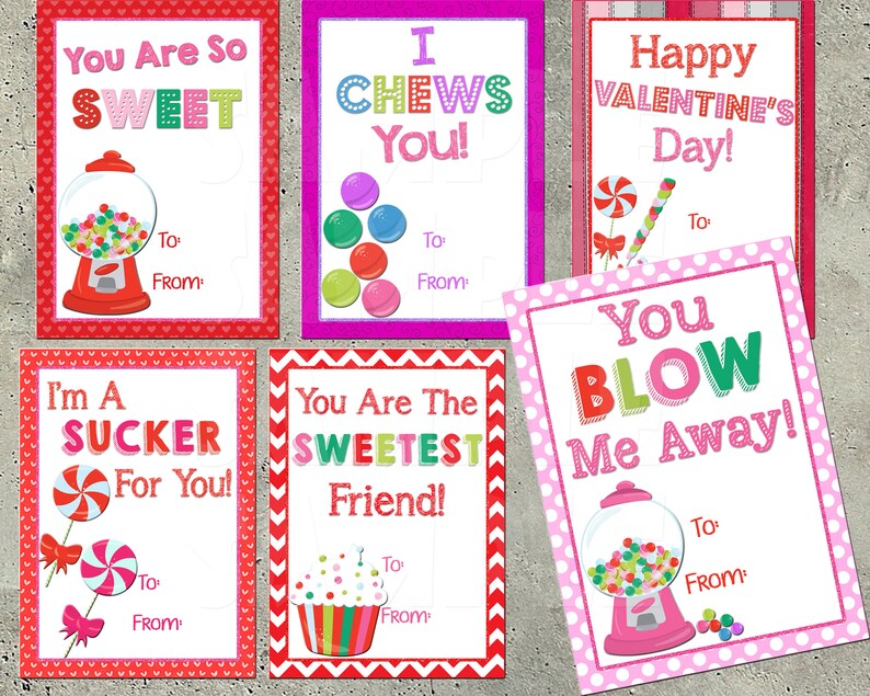 Printable CANDY VALENTINE CARDS - Girl's Valentines - Diy Valentine ...