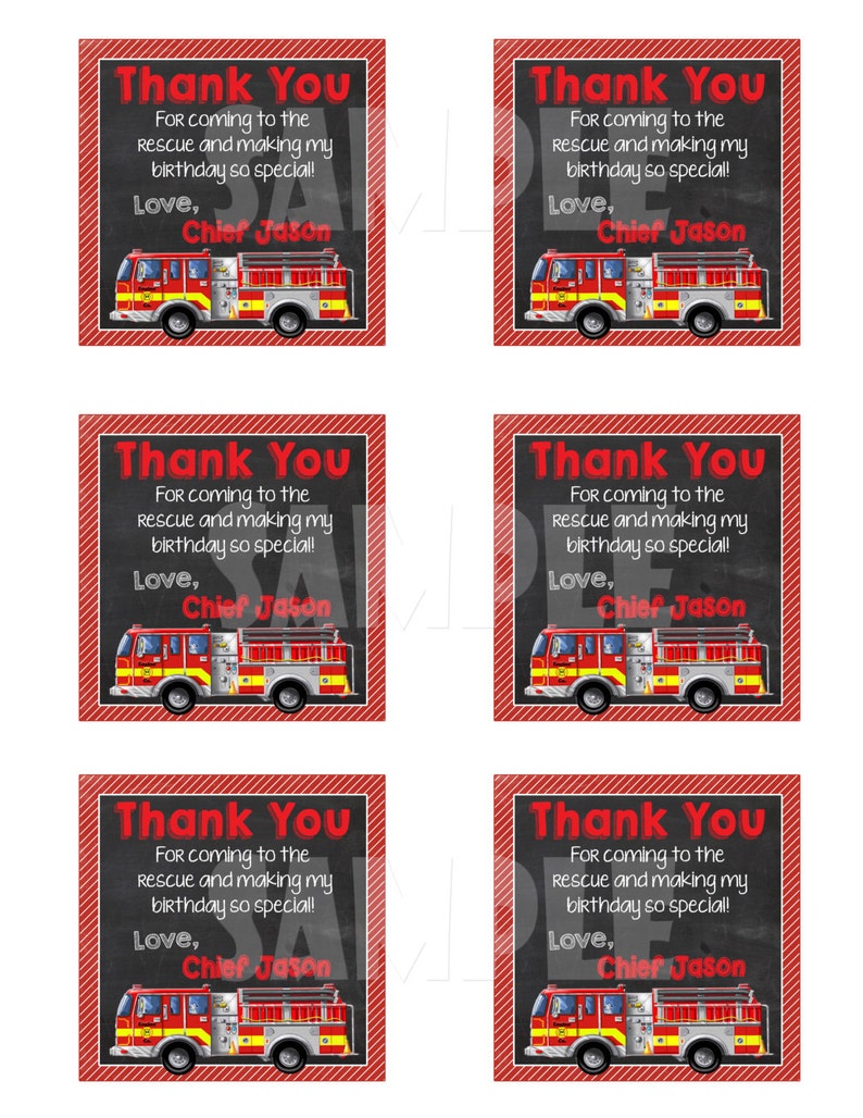 FIRETRUCK THANK YOU Tags Firefighter Favor Tags Fireman | Etsy