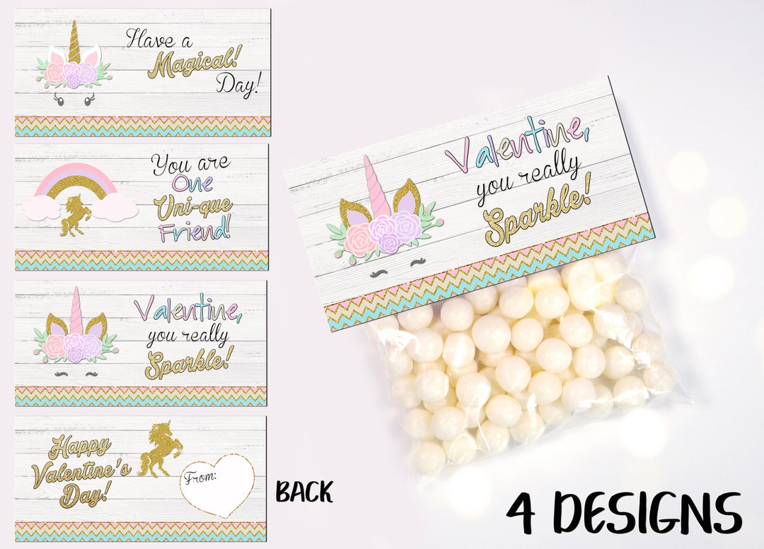 UNICORN Bag TOPPERS, Valentine Bag Toppers, Classroom Valentines, Kids ...
