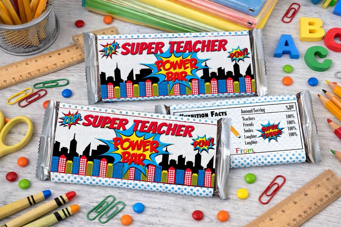 TEACHER CANDY BAR Wrappers - Super Teacher Candy Bar Labels - Teacher ...