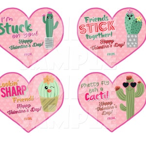 CACTUS VALENTINES, Heart Valentine Cards, Valentines for School, School ...