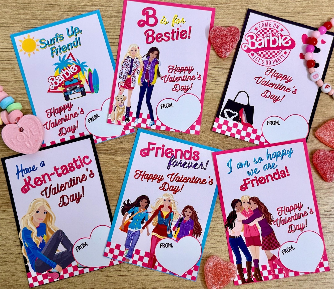 DOLL VALENTINE CARDS, Valentines for School, Pink Valentines, Classroom ...