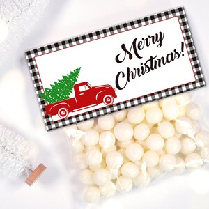 RED TRUCK Treat Bag Toppers, Christmas Treat Toppers, Buffalo Plaid ...