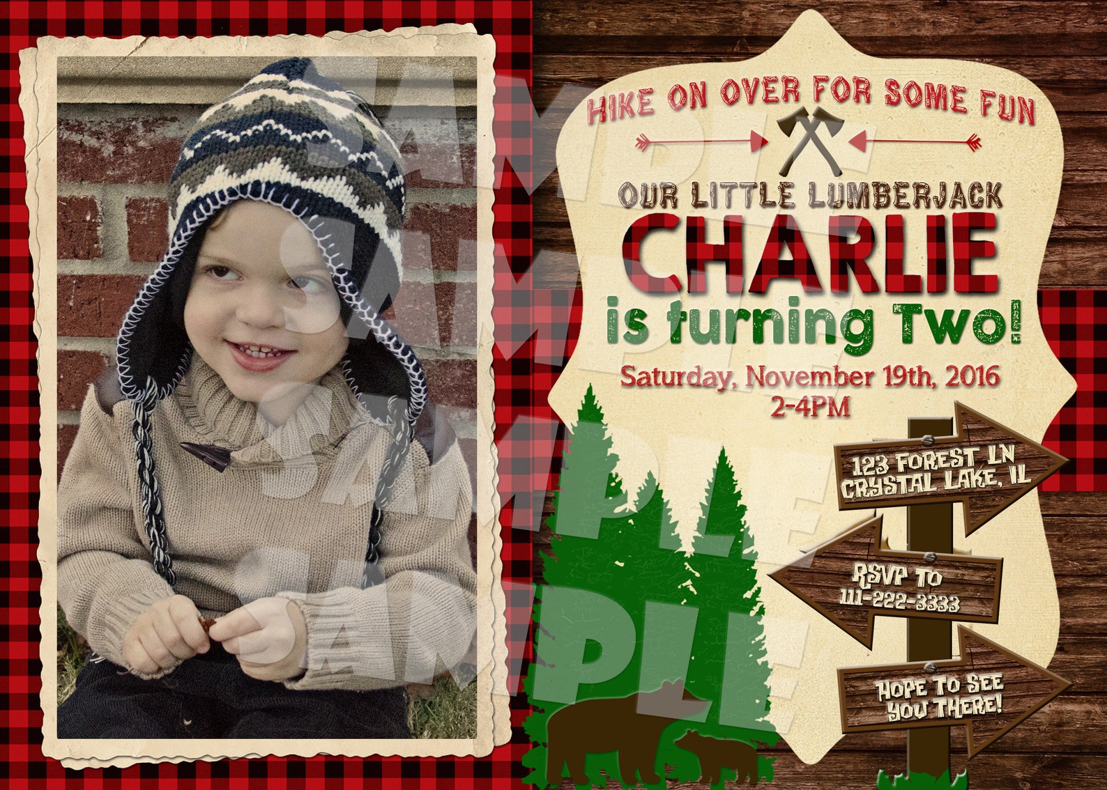LUMBERJACK INVITATION With Photo, Lumberjack Birthday, Rustic Birthday ...