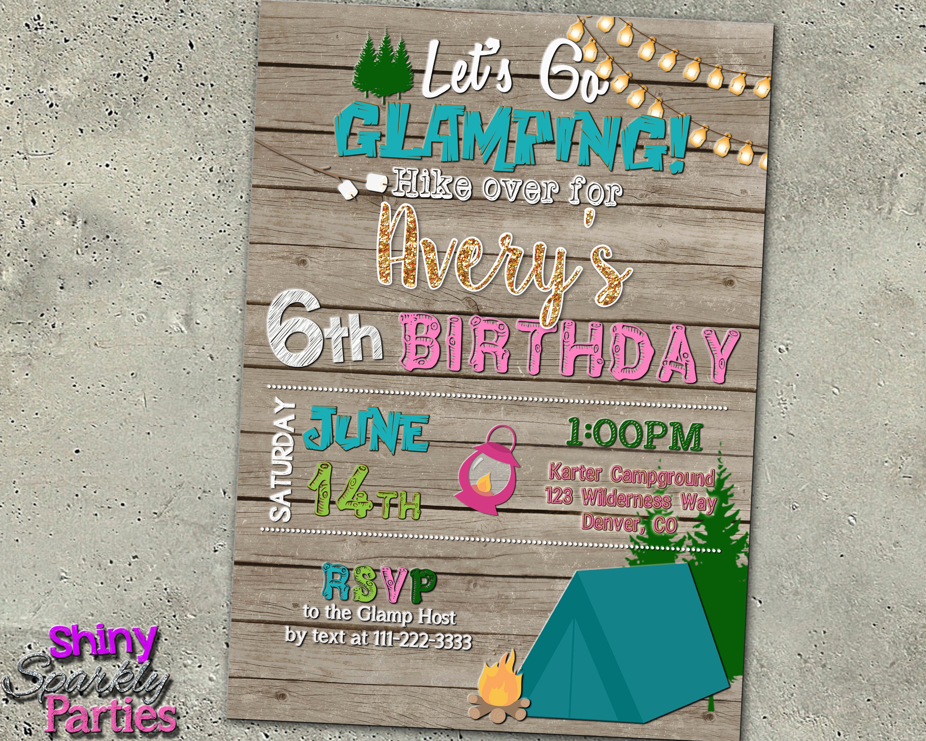 GLAMPING BIRTHDAY INVITATION Camping Invite for a Girl Camp | Etsy