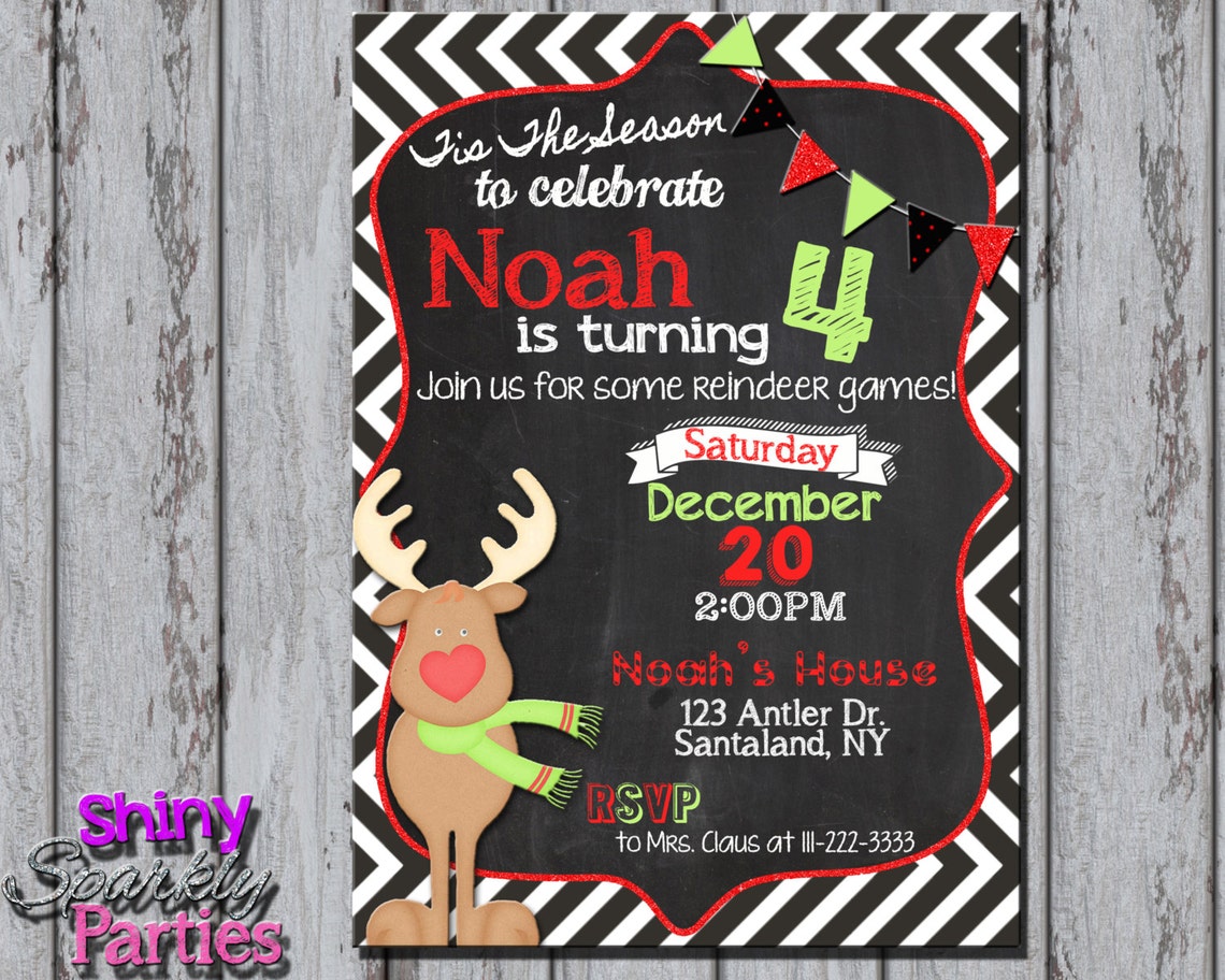 RUDOLPH BIRTHDAY INVITATION Christmas Party Invite Reindeer | Etsy