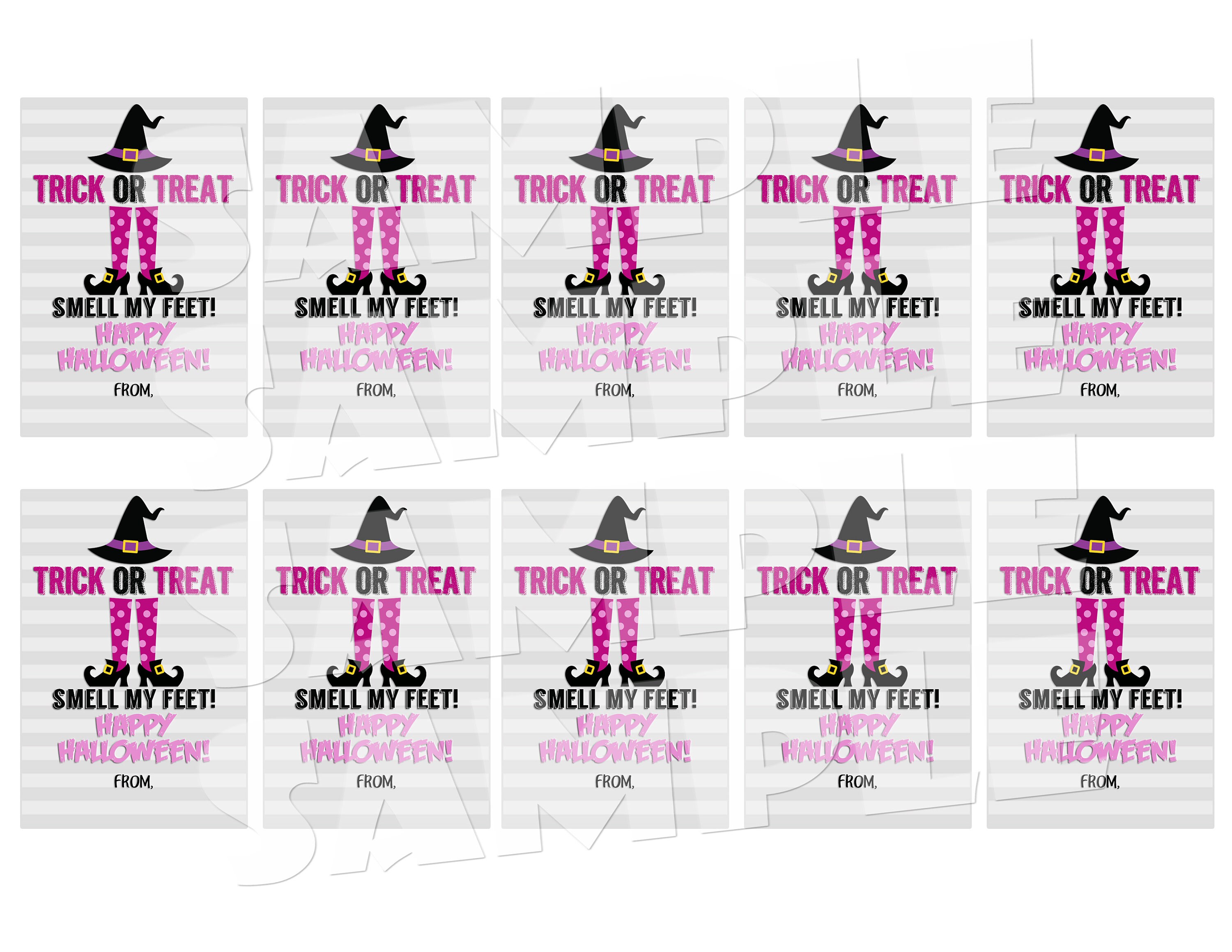 Trick or Treat Smell My Feet Gift Tags, Halloween Pedicure Gift Tags ...