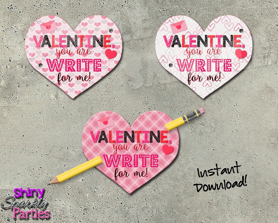 PENCIL VALENTINES - Heart Valentine Cards - Valentines for School ...