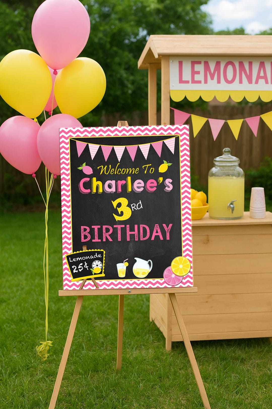 Lemonade Stand Party Sign — Pink Lemonade Birthday Welcome Sign - First ...
