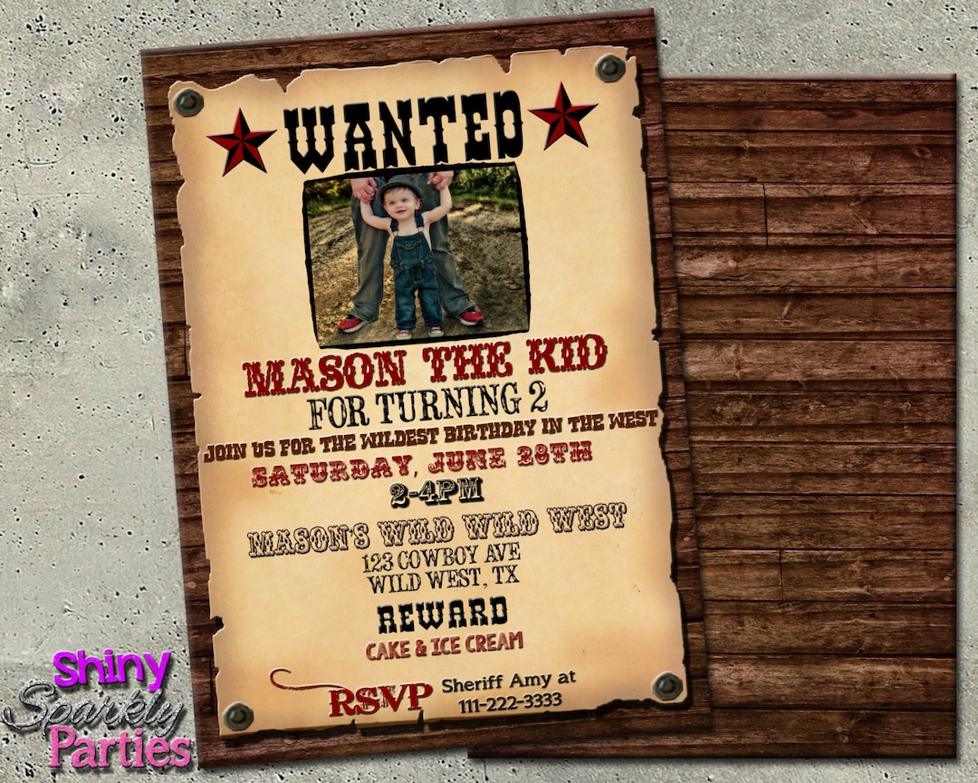 WANTED POSTER INVITATION, Western Birthday Invitation, Cowboy Party ...