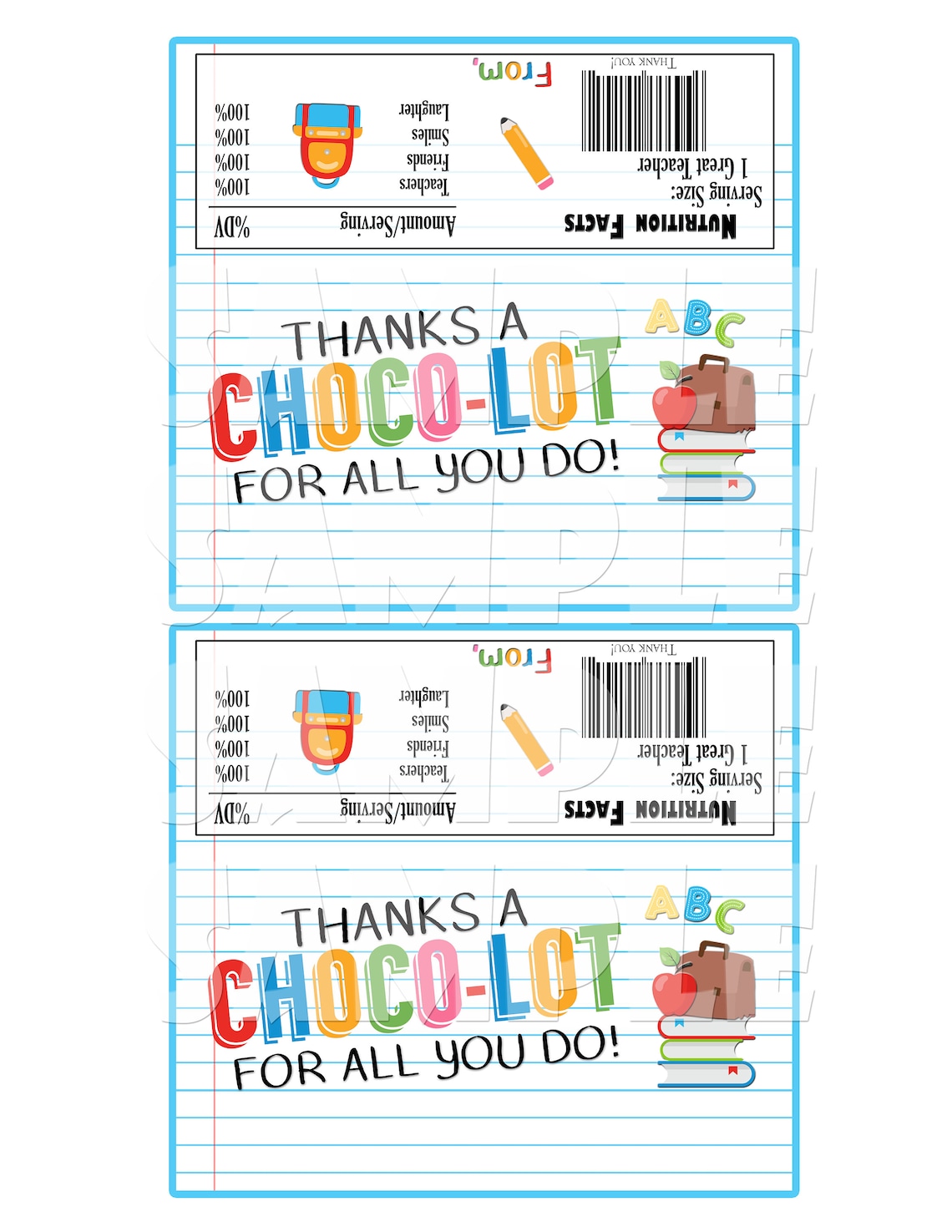 TEACHER CANDY BAR Wrappers - Thanks A Choco-lot - Teacher Appreciation ...