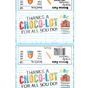 TEACHER CANDY BAR Wrappers - Thanks A Choco-lot - Teacher Appreciation ...