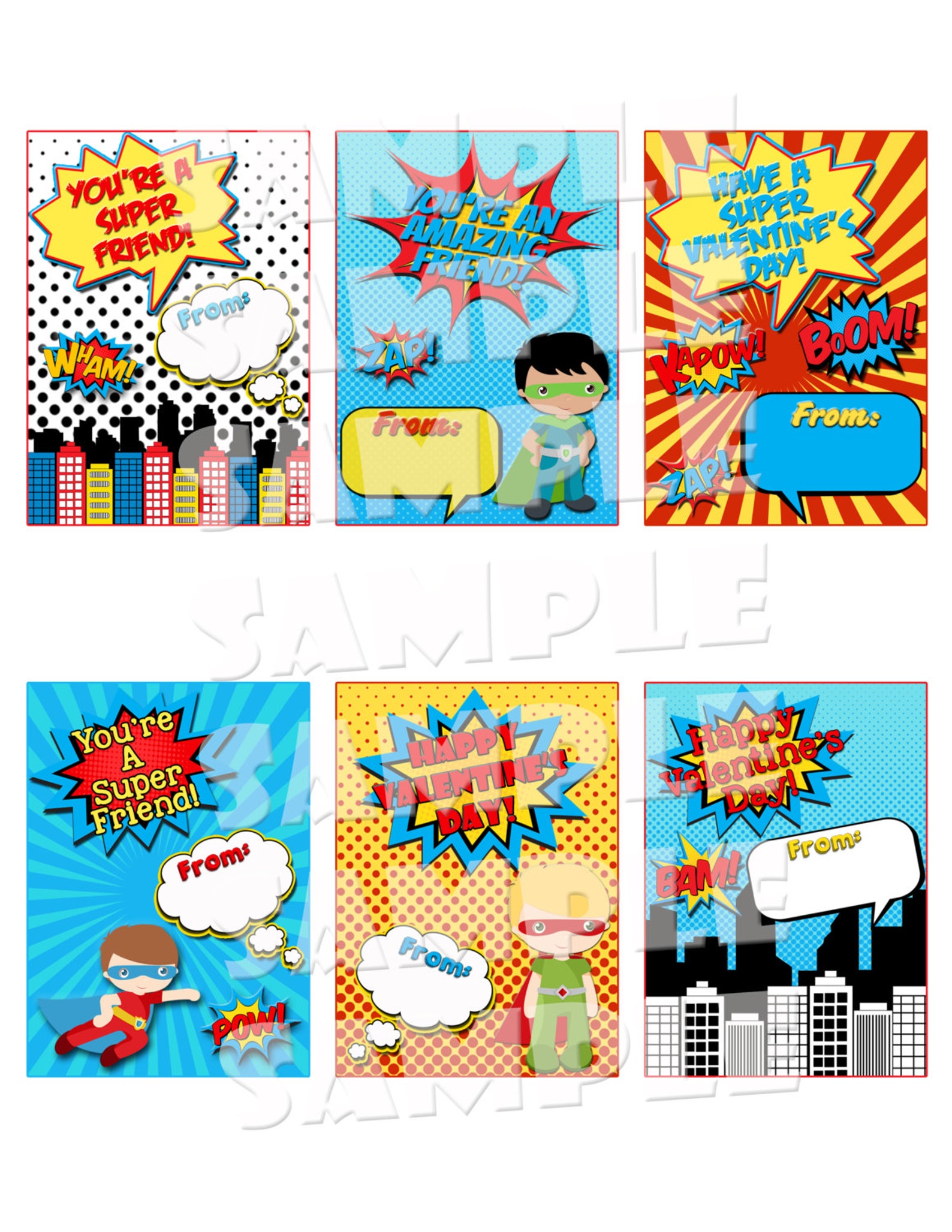 SUPERHERO VALENTINES Superhero Valentine CARDS Superhero - Etsy