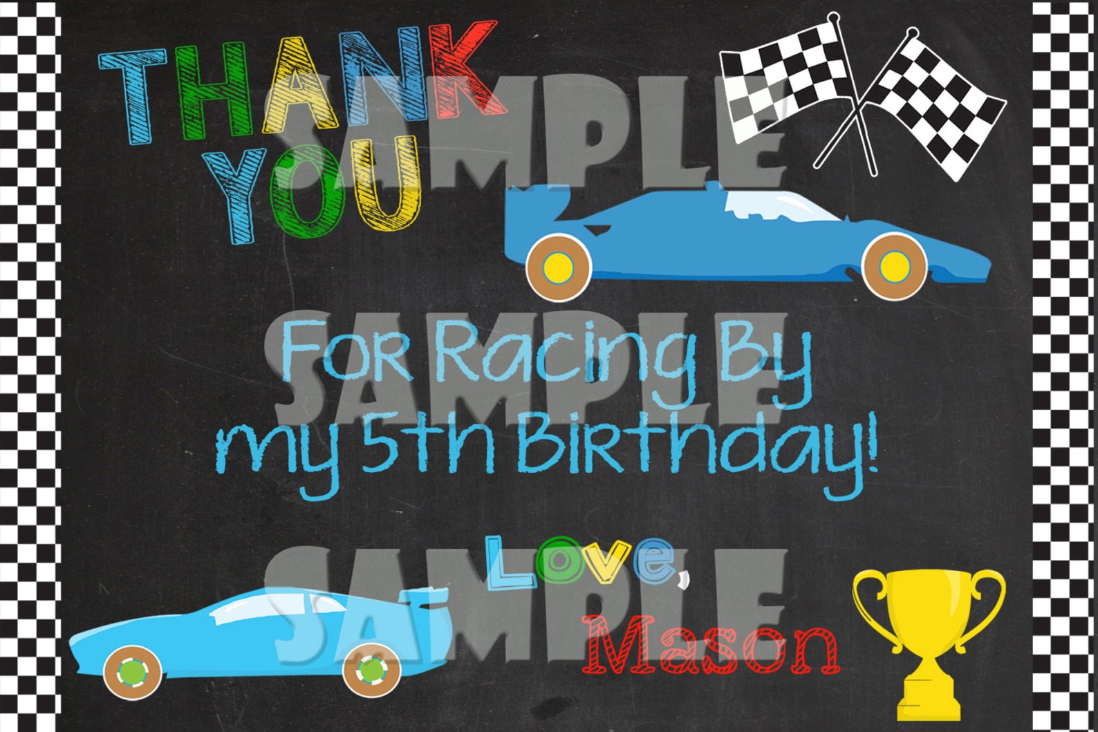 RACE CAR THANK You Card Racing Birthday Party Thank You Note - Etsy