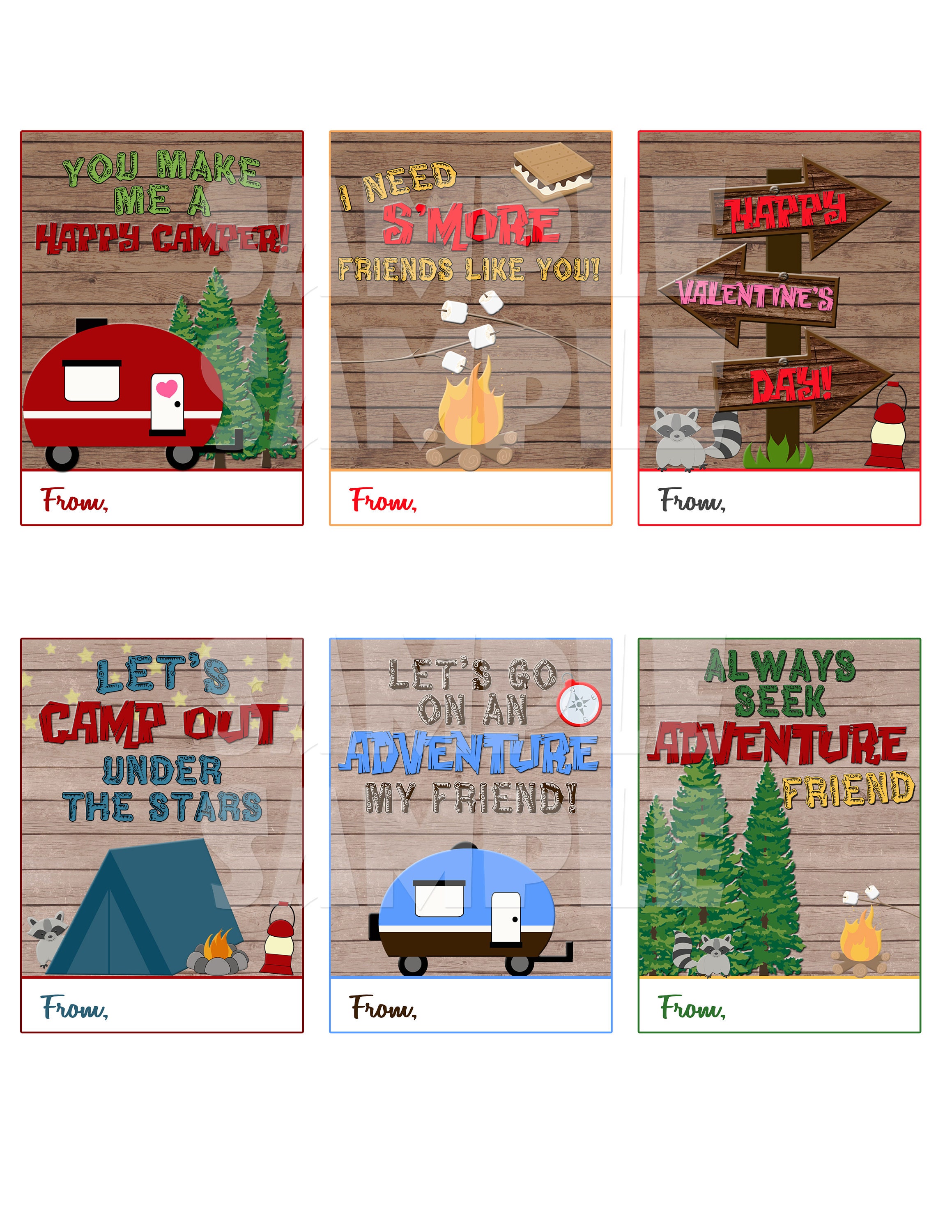 CAMPING VALENTINE CARDS Camping Valentines Happy Camper | Etsy