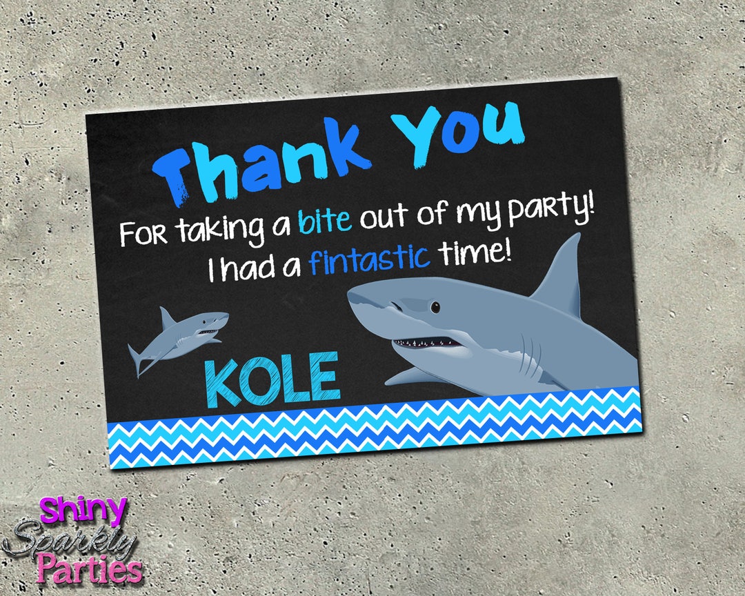 SHARK THANK YOU Card, Shark Birthday, Thank You Note, Shark Party ...