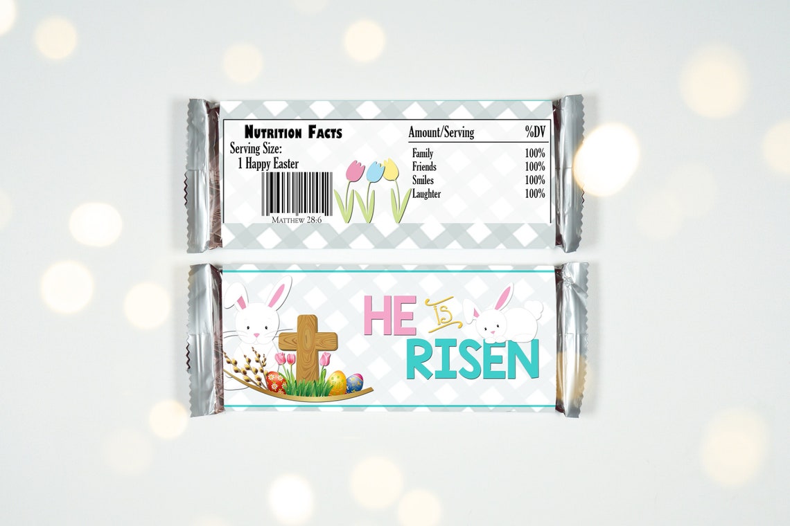 EASTER CANDY BAR Wrappers - He is Risen Candy Bar Labels - Bible Verse ...