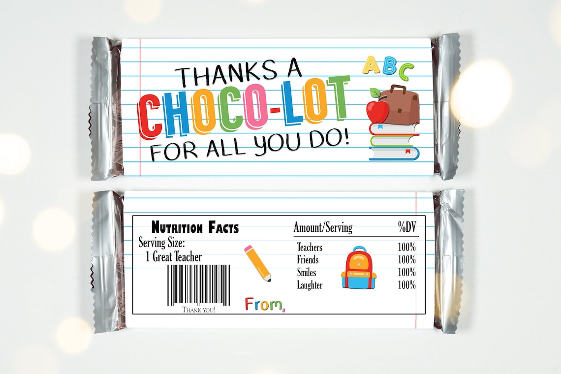 TEACHER CANDY BAR Wrappers Thanks A Choco-lot Teacher - Etsy