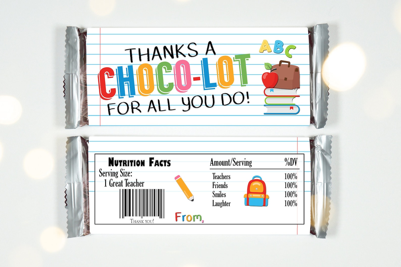 TEACHER CANDY BAR Wrappers Thanks A Choco-lot Teacher - Etsy