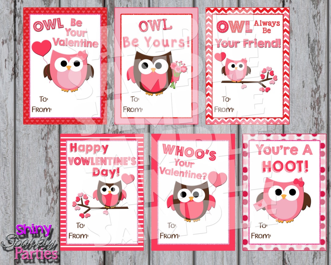 OWL VALENTINES Printable Owl Valentine Cards Classroom - Etsy