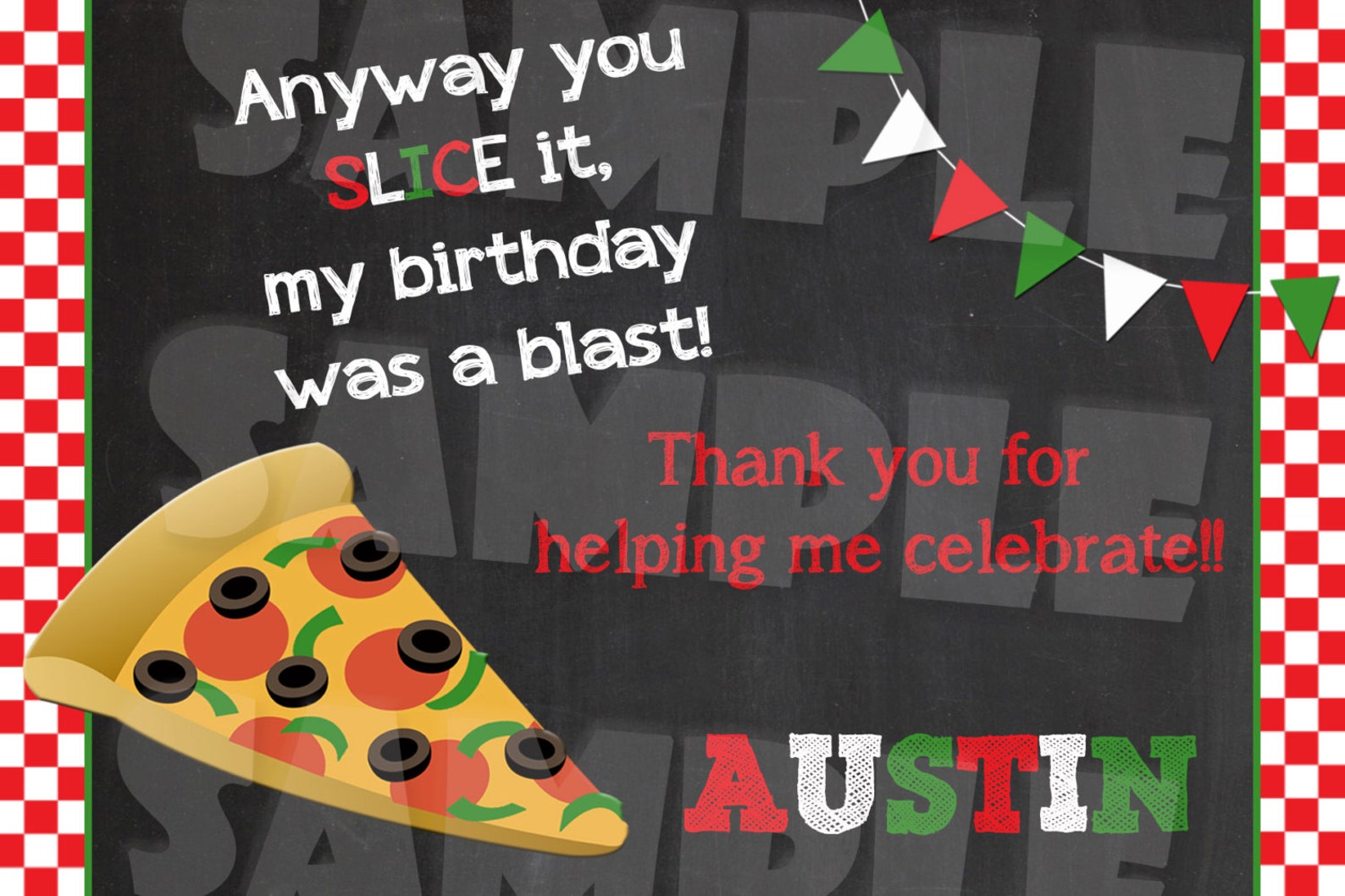 Printable "pizza PARTY THANK You Card" - Pizza Birthday Party Thank You ...