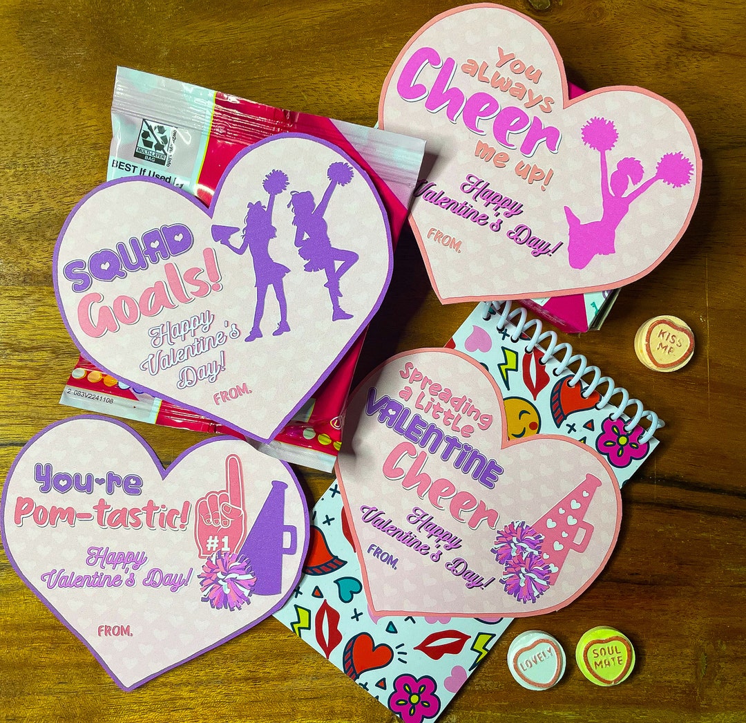 CHEERLEADING VALENTINES, Heart Valentine Cards, Valentines for School ...