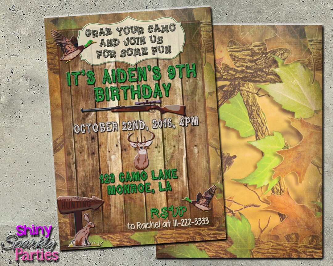 CAMO BIRTHDAY INVITATION, Hunting Birthday Invitation, Duck Hunting ...