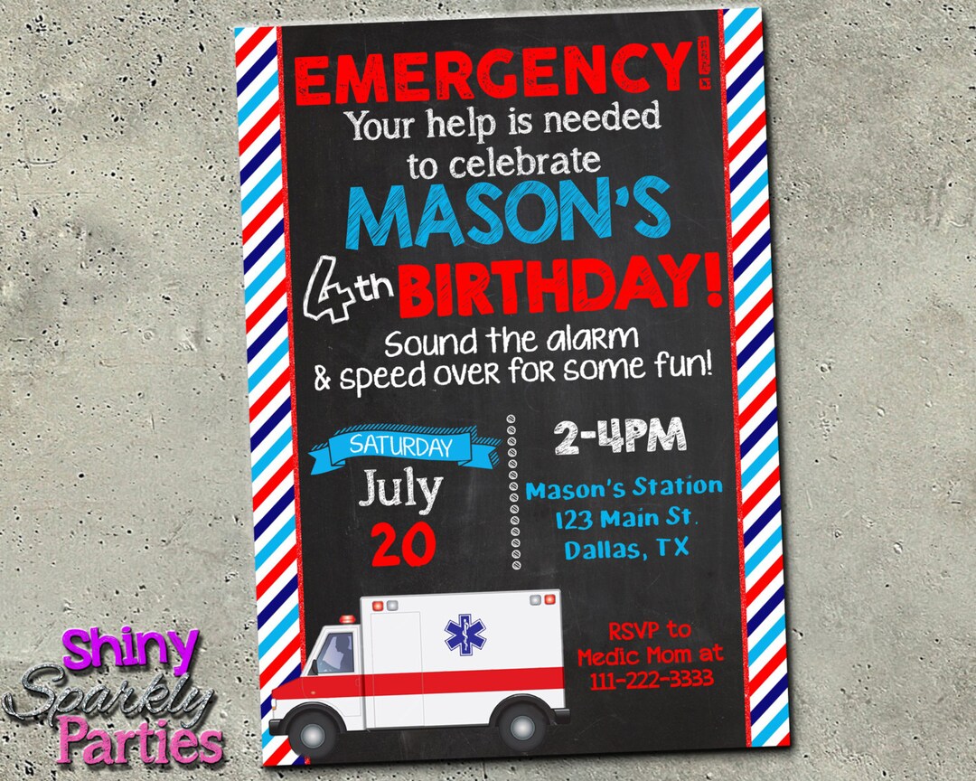 AMBULANCE BIRTHDAY INVITATION, Ambulance Invite, First Responders, Boy ...