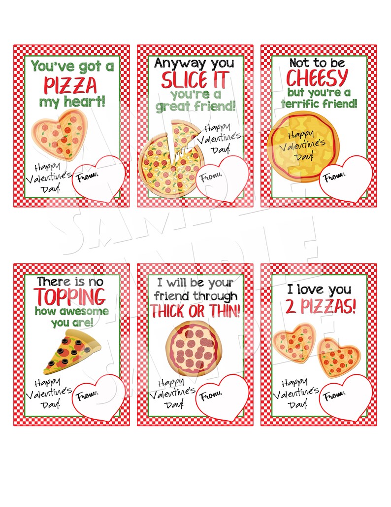 PIZZA VALENTINE CARDS Classroom Valentines Food Valentine - Etsy