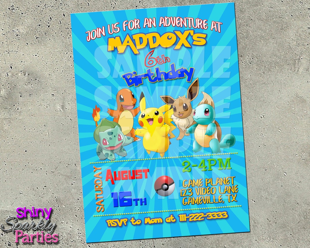 POKEMON BIRTHDAY INVITATION, Pokemon Invite, Pokemon Card, Boy's ...