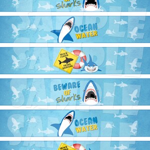 SHARK BOTTLE LABELS, Shark Birthday, Shark Party, Pool Party, Shark ...
