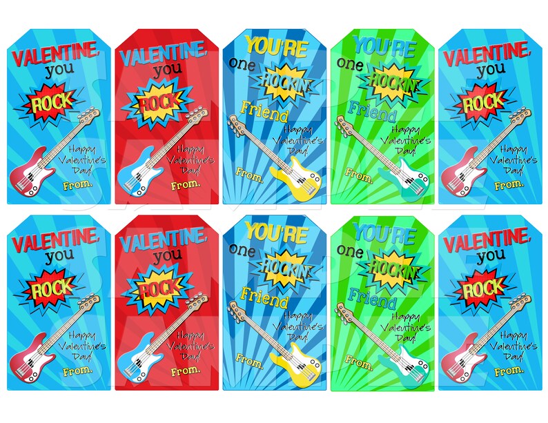 POP ROCK VALENTINES Guitar Valentine Tags Rockstar Valentine - Etsy