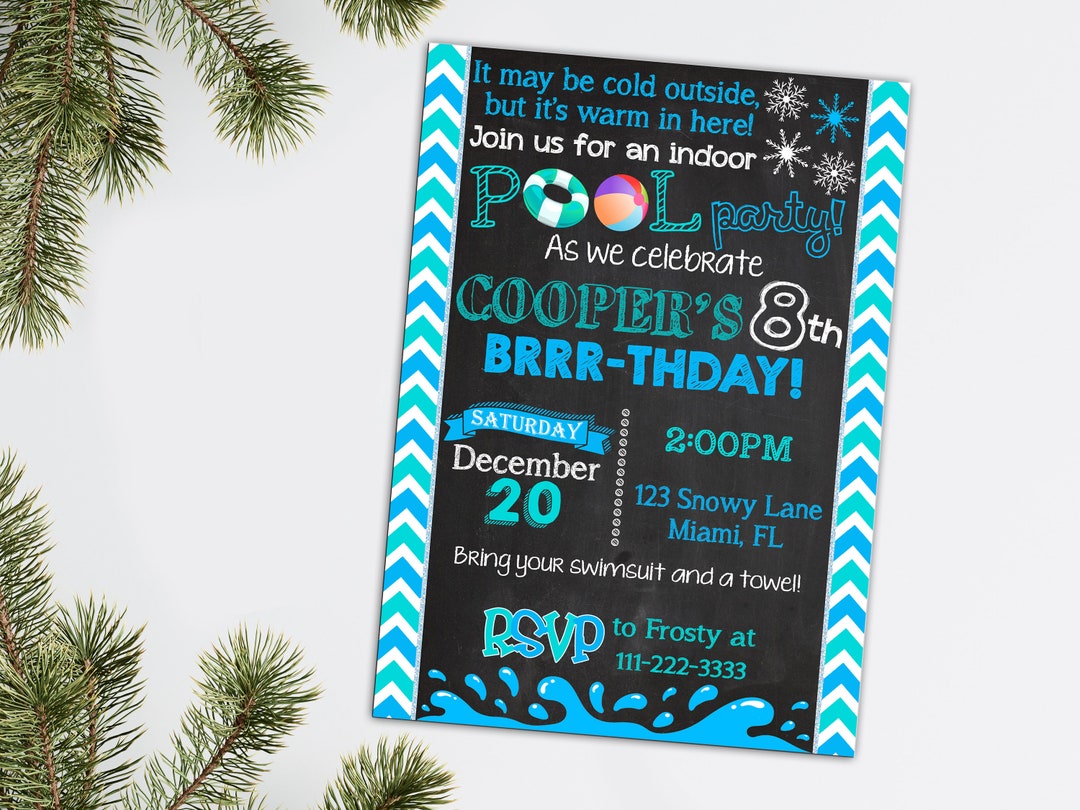 WINTER POOL PARTY Invitation, Winter Birthday Invite, Indoor Pool Party ...