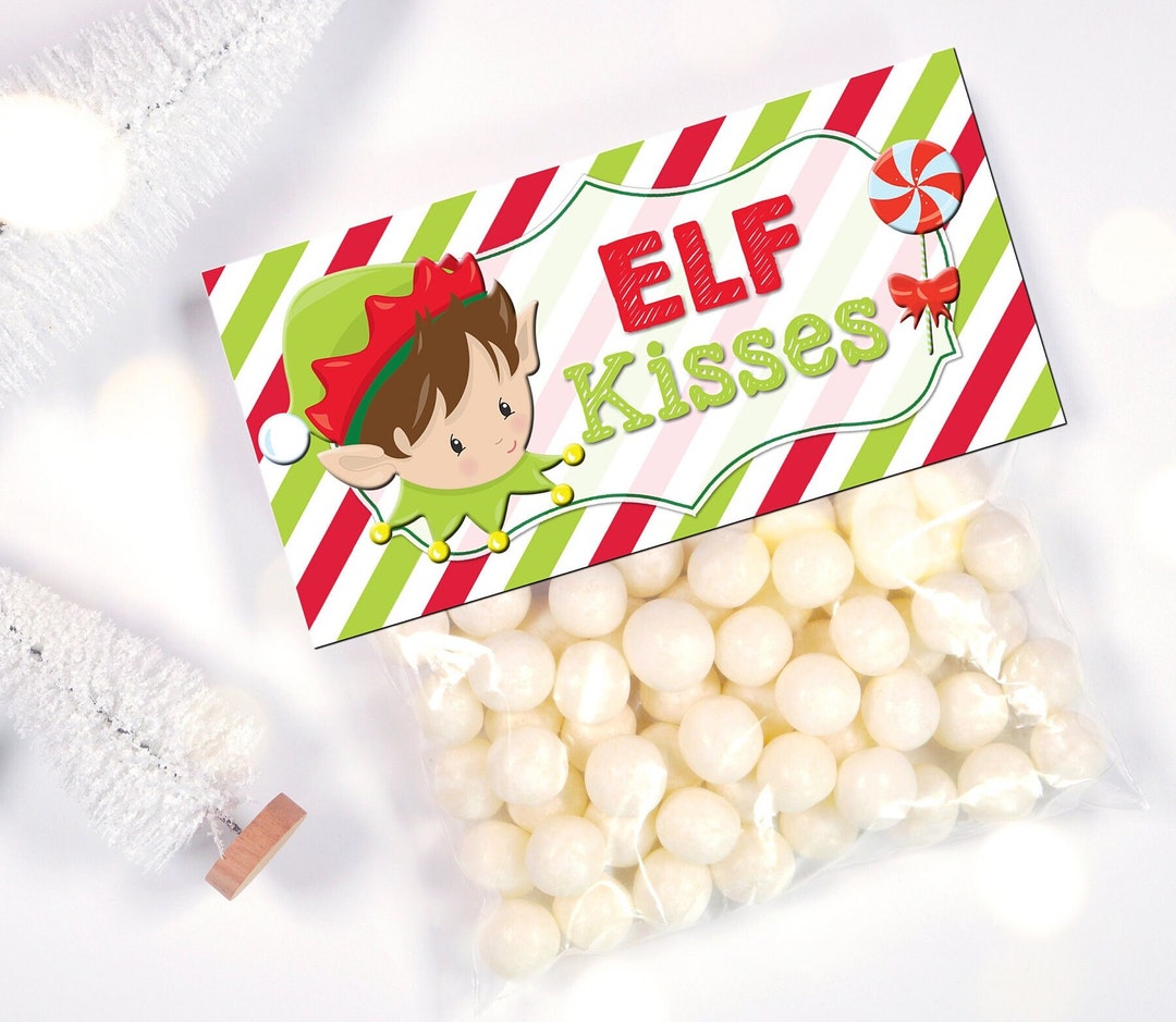 ELF KISSES TREAT Bag Toppers, Christmas Elf Treat Toppers, Holiday ...