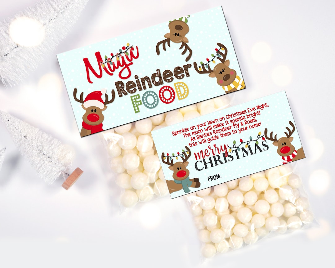 REINDEER FOOD TREAT Bag Toppers, Christmas Bag Toppers, Classroom ...