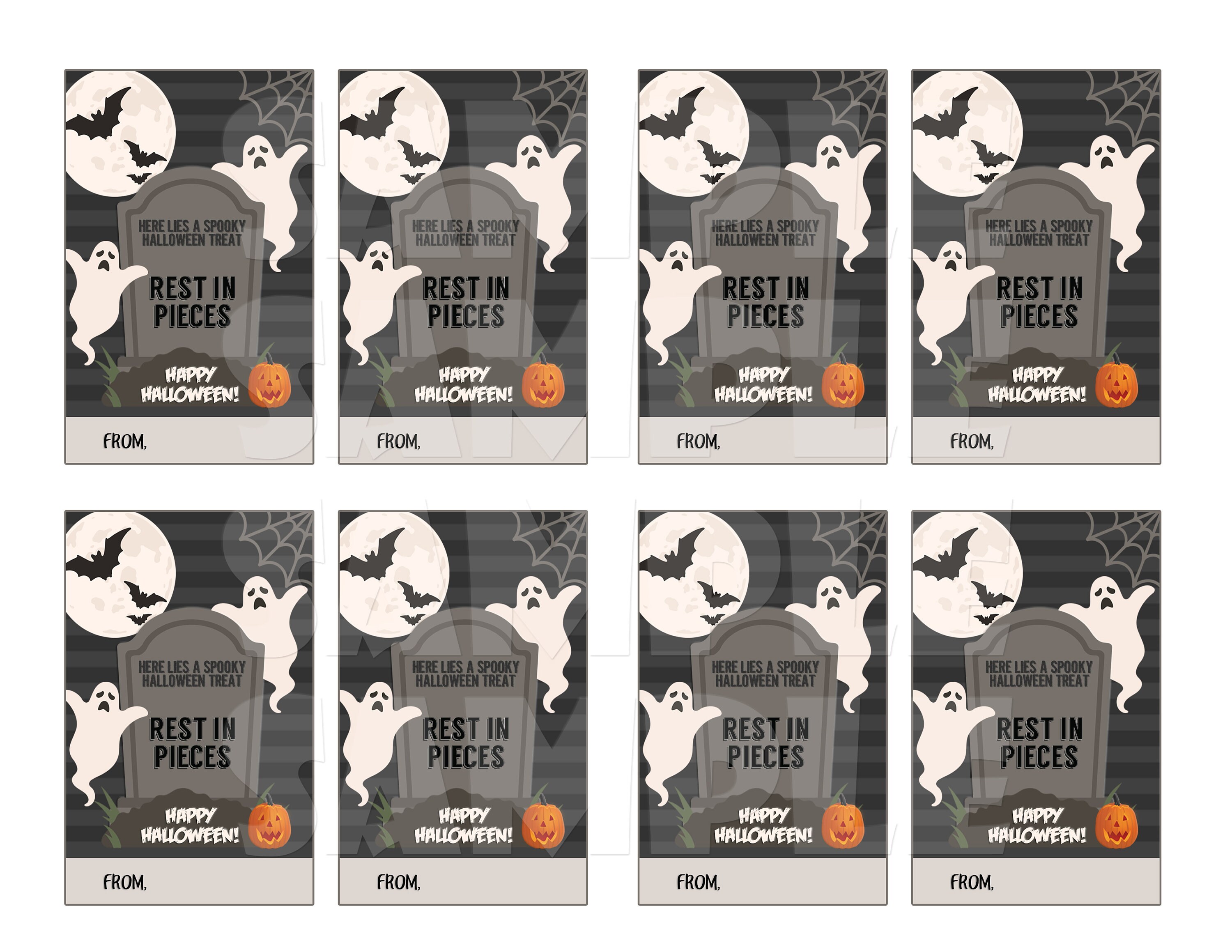 Rest in Pieces Halloween Gift Tags, Tombstone Halloween Tags, Treat Bag ...