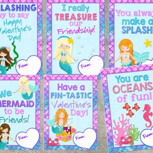 MERMAID VALENTINE CARDS, Valentines for Girls, School Valentines ...