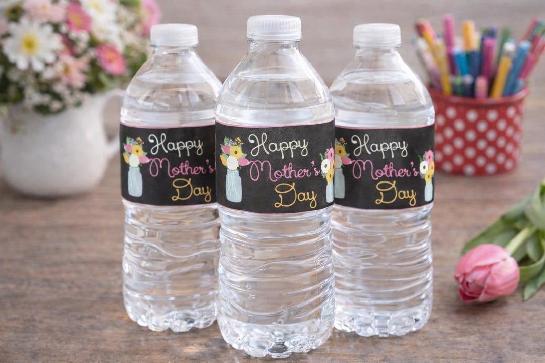MOTHER'S DAY Water Bottle LABELS, Happy Mother's Day, Chalkboard, Mason ...