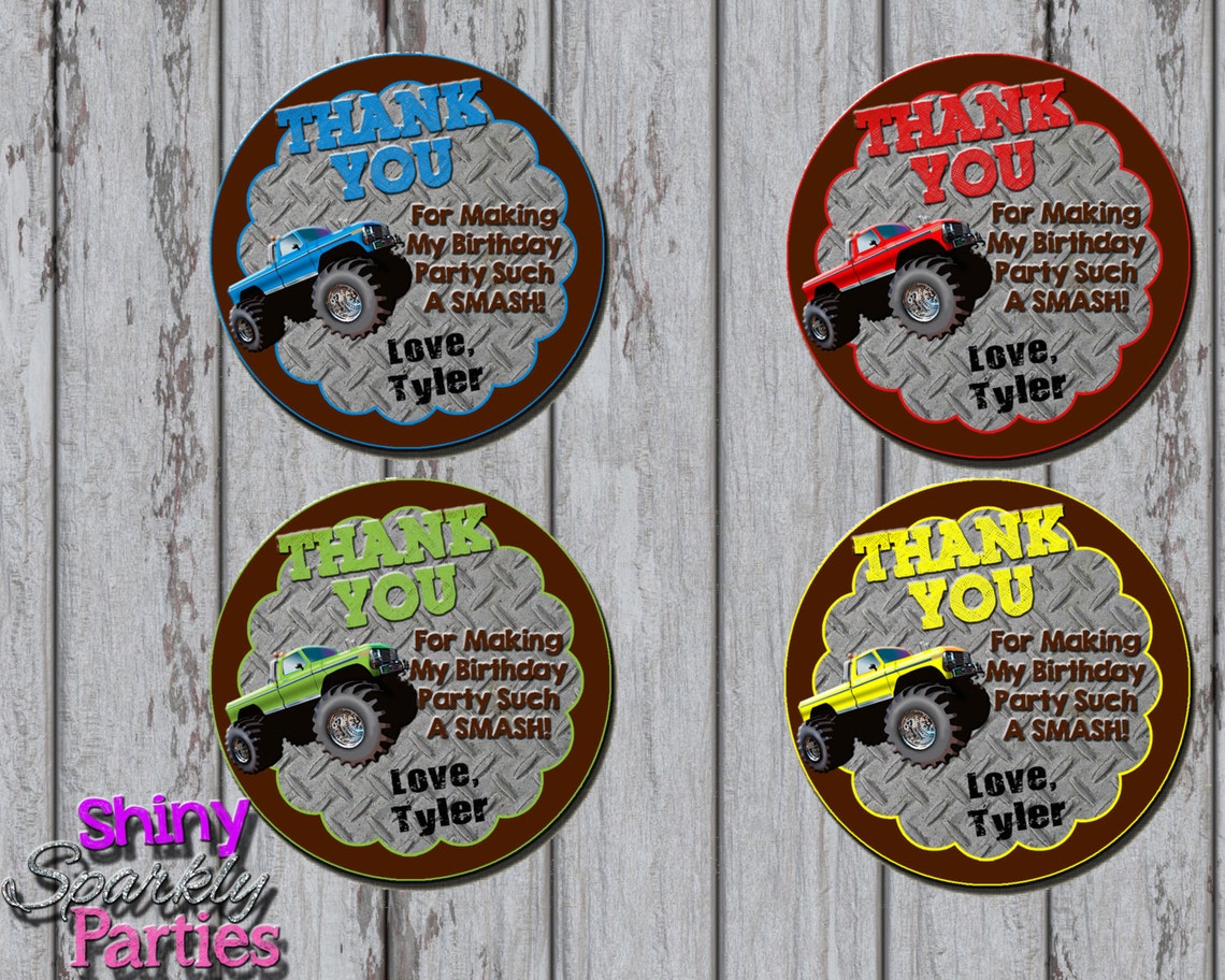 MONSTER TRUCK FAVOR Tags Monster Truck Party Favor Tag | Etsy
