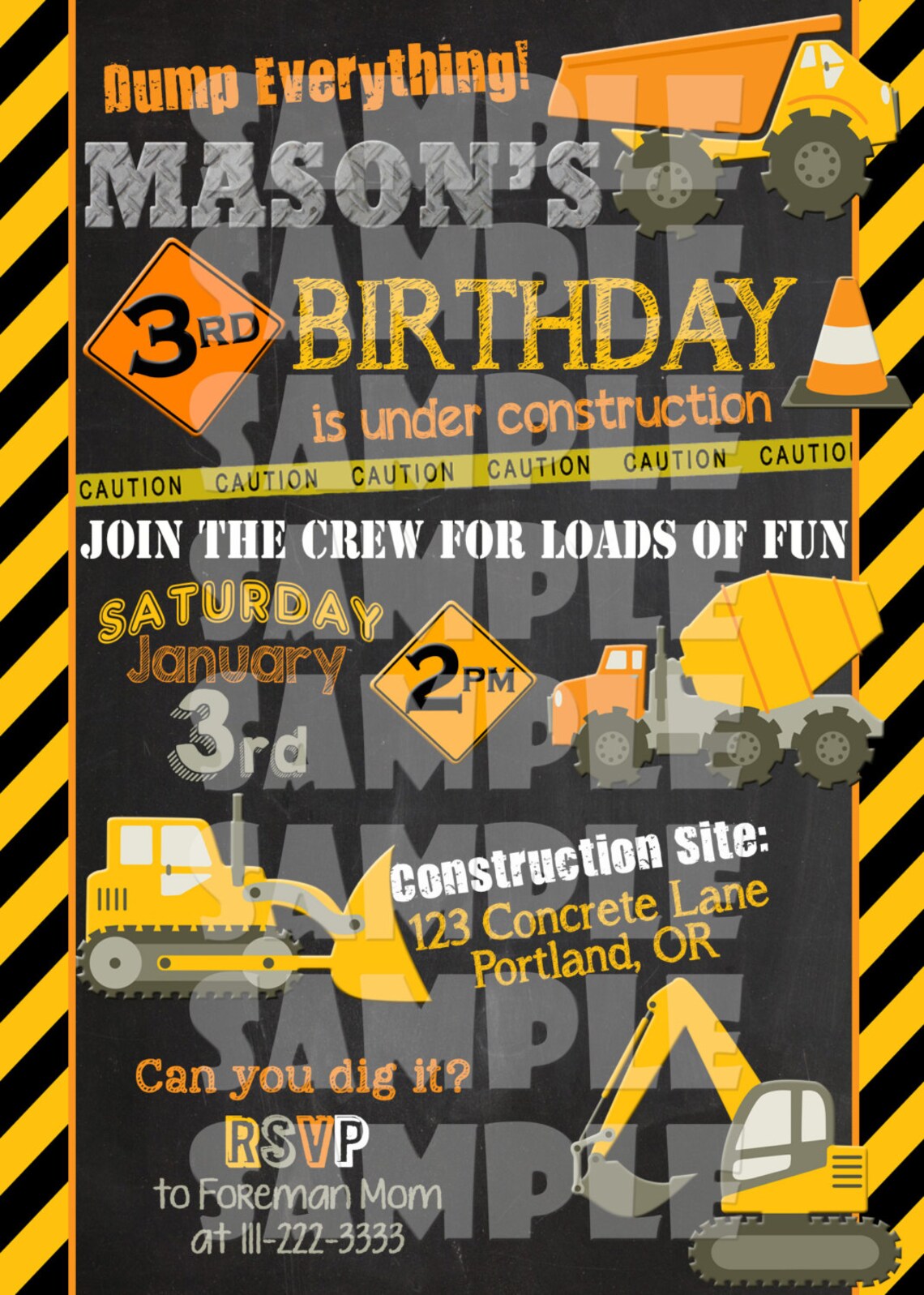 CONSTRUCTION BIRTHDAY INVITATION, Construction Invitation on Chalkboard ...