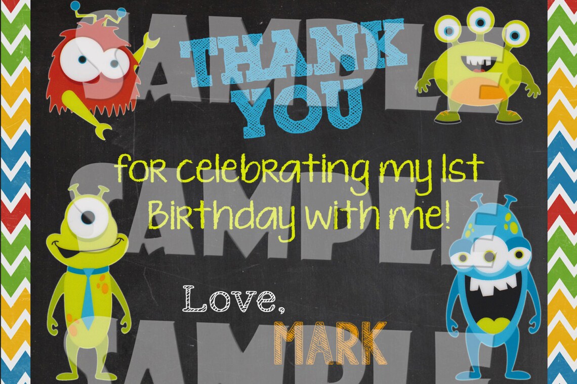 MONSTER THANK YOU Card Little Monster Card Monster Birthday - Etsy
