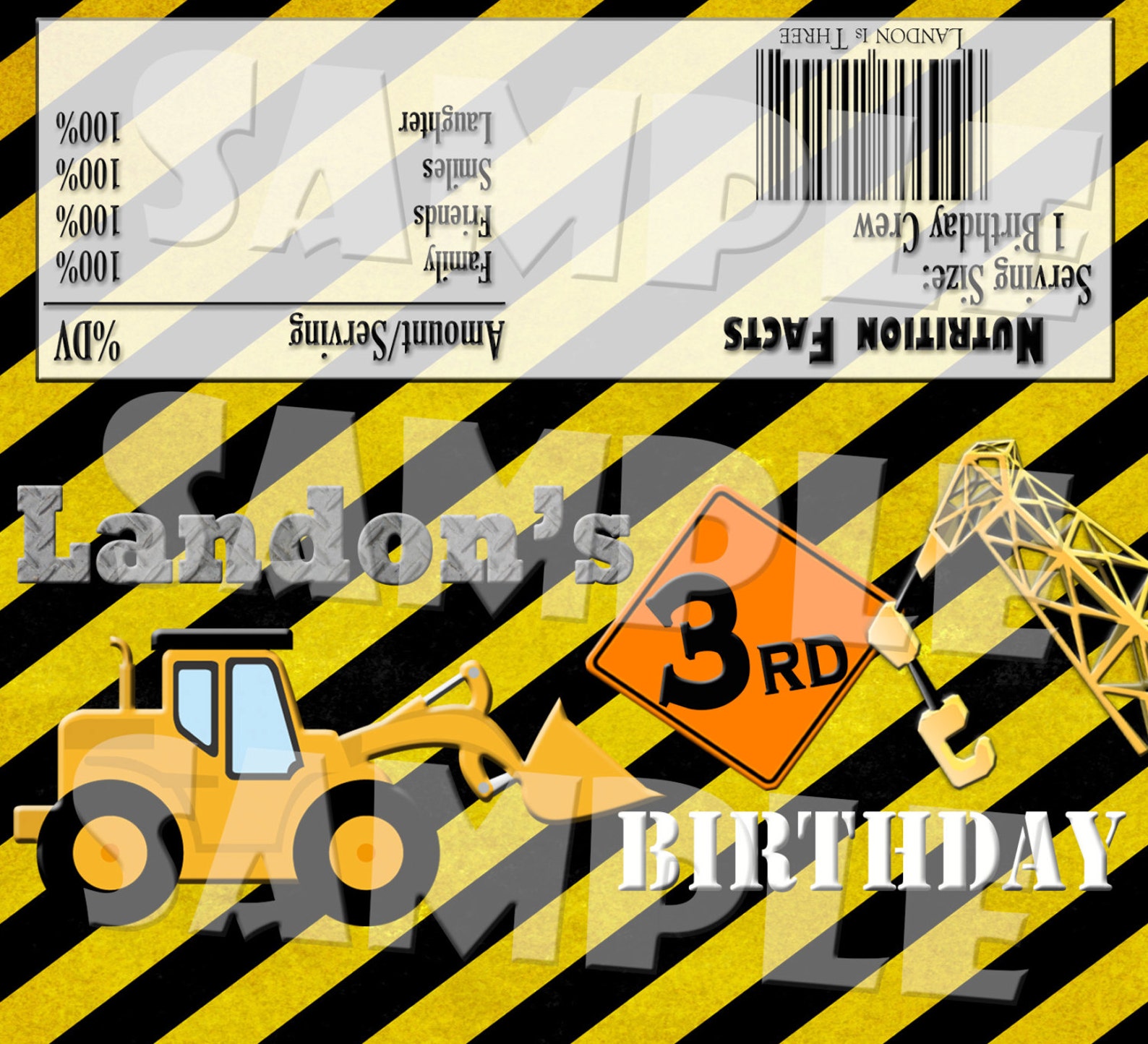 CONSTRUCTION CANDY BAR Wrappers, Construction Chocolate Bar Wrappers ...