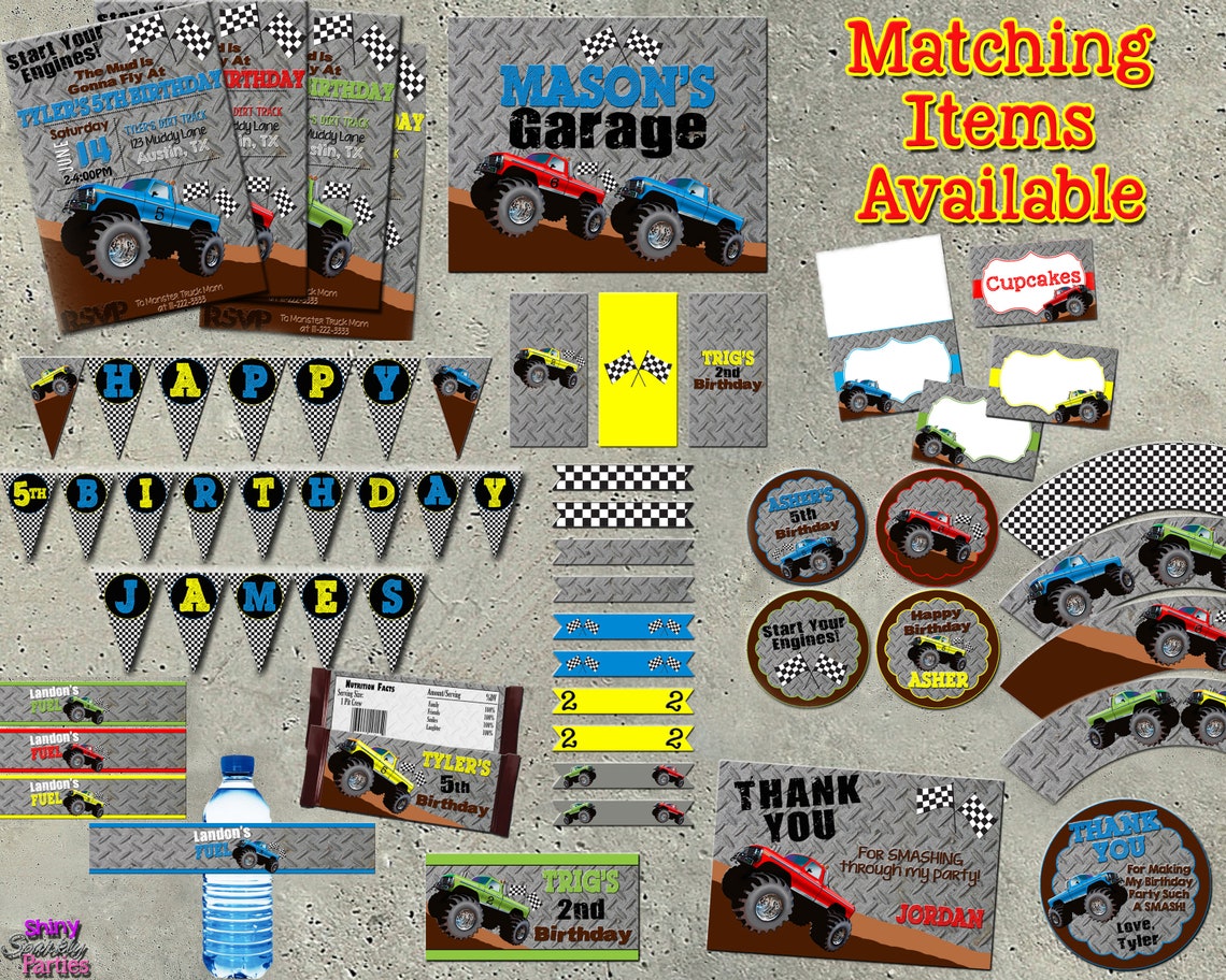 MONSTER TRUCK FAVOR Tags Monster Truck Party Favor Tag - Etsy