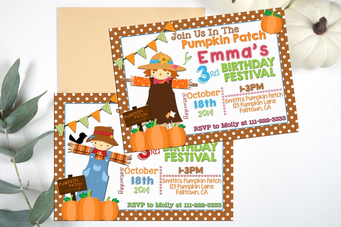 SCARECROW BIRTHDAY INVITATION Fall Birthday Invite Fall - Etsy