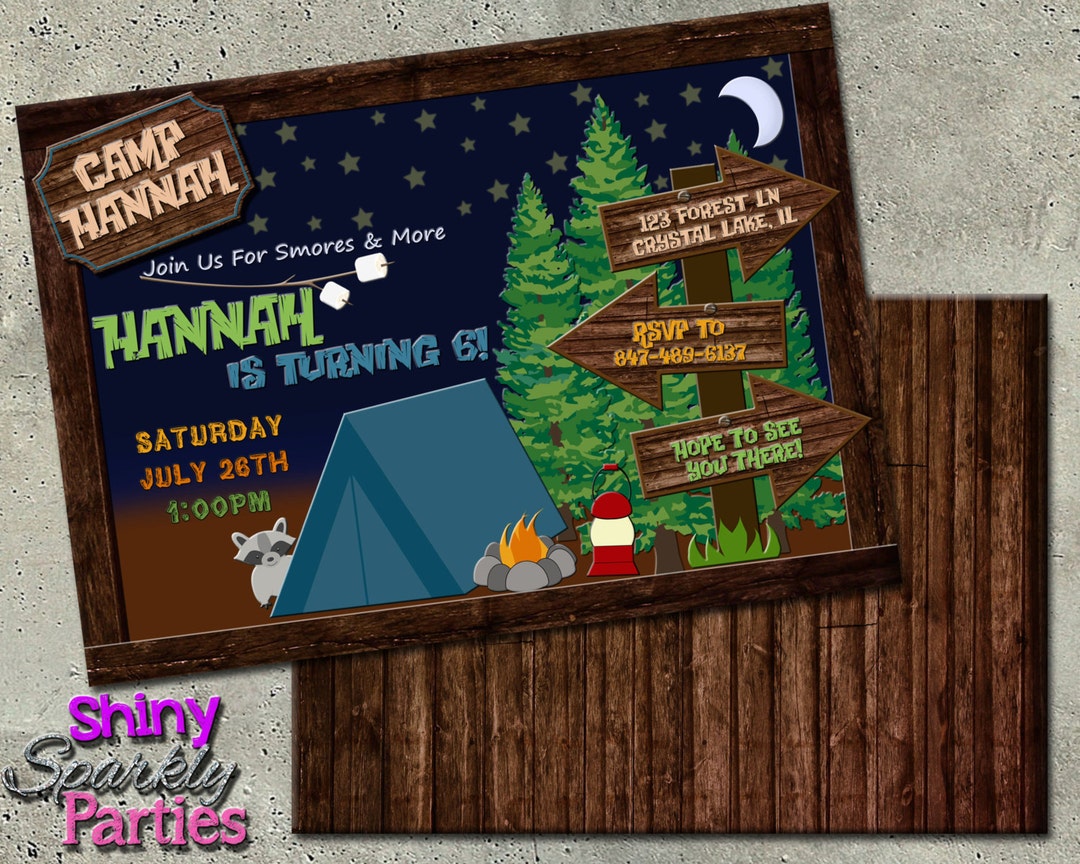 CAMPING BIRTHDAY INVITATION, Camping Birthday Party Invite, Sleepover ...